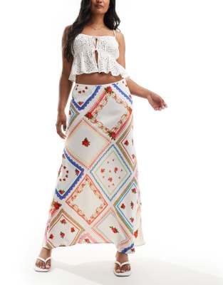 ASOS DESIGN - Jupe longue d'ensemble coupée en biais en lin mélangé - Imprimé pique-nique | ASOS
