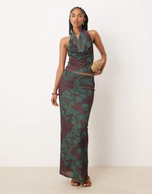 ASOS DESIGN - Jupe longue d'ensemble en tulle transparent à imprimé cachemire et taille basse ...