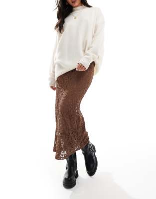 ASOS DESIGN - Jupe longue transparente en dentelle - Marron | ASOS