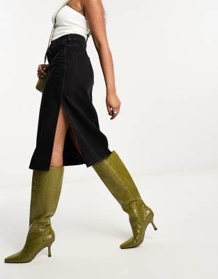 ASOS DESIGN - Jupe mi-longue en jean fendue sur le côté - Noir délavé | ASOS