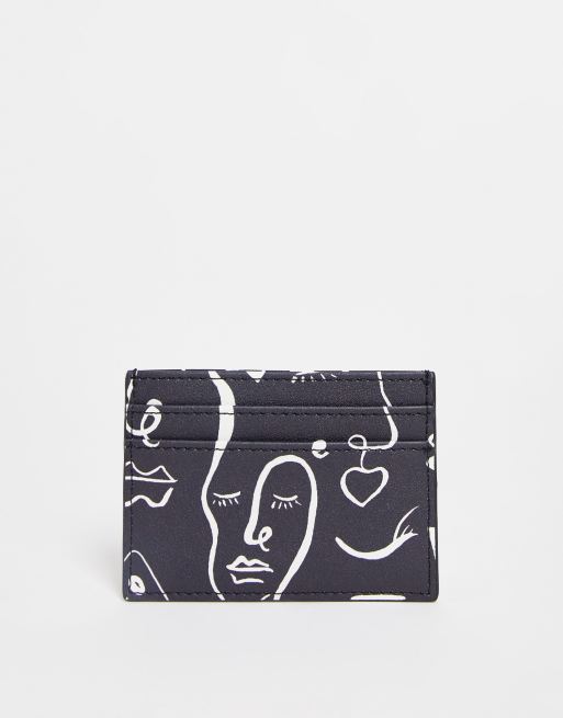 Asos Design Kaarthouder Met Gezichtenprint In Zwart Asos