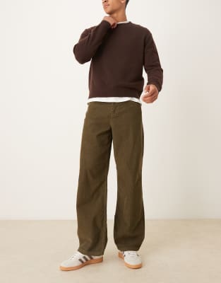 ASOS DESIGN – Kakigröna, baggy manchesterbyxor | ASOS