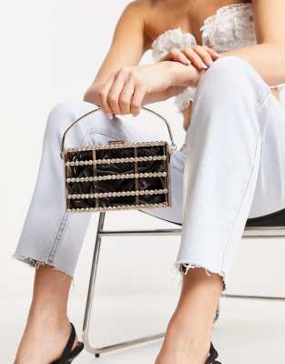 ASOS DESIGN – Kastenförmige Clutch in Schwarz mit Gitter-Design und ...