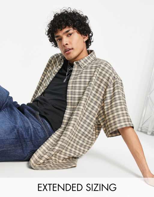 Asos Design Kastiges Oversize Dad Hemd In Beige Kariert Asos