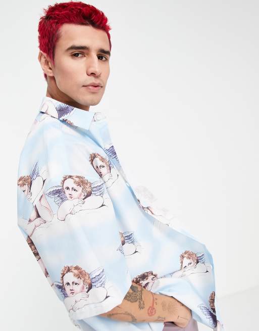 Asos Design Kastiges Oversize Hemd Mit Engel Muster Asos
