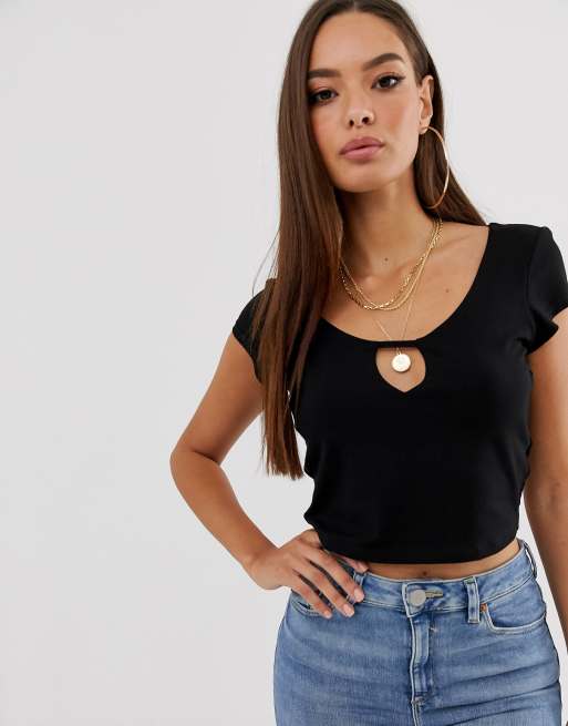 Asos Design Keyhole Crop Top In Black Asos