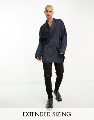 ASOS DESIGN - Kimono cache-cœur en satin - Bleu marine | ASOS