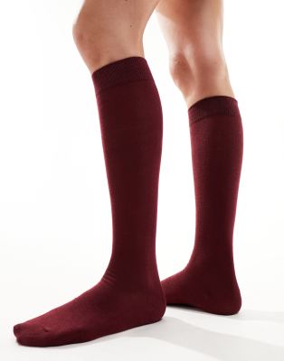 ASOS DESIGN knee high socks in dark red | ASOS