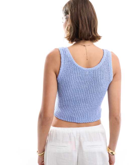 ASOS DESIGN knit button up cami top in textured stitch in baby blue | ASOS