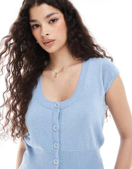 ASOS DESIGN knit cinched cardigan with cap sleeve in light blue | ASOS