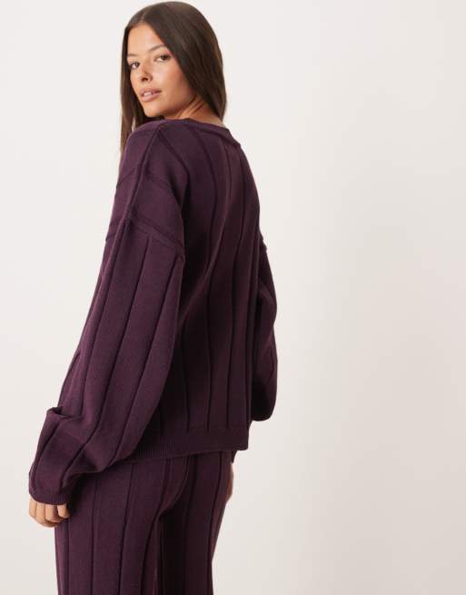ASOS DESIGN knit cotton cardigan in plum - part of a set | ASOS