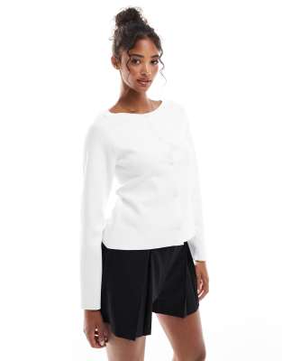 ASOS DESIGN knit extreme slash neck cardigan in ecru | ASOS