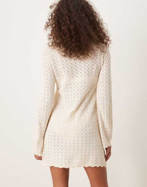 ASOS DESIGN knit mini dress with flared sleeve in cream | ASOS