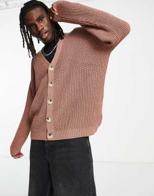 ASOS DESIGN knit oversized fisherman rib cardigan in oatmeal | ASOS