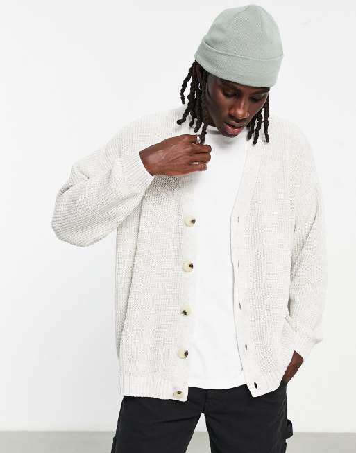 ASOS DESIGN knit oversized fisherman ribbed cardigan in icy gray | ASOS