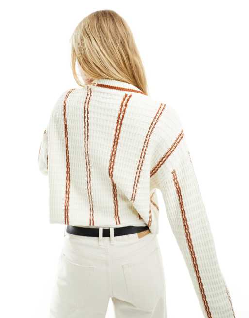 ASOS DESIGN knit shirt with collar in vertical stripe in cream and ...