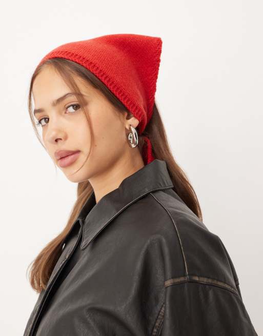 ASOS DESIGN knit small fluffy tie triangle in red | ASOS
