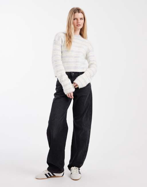 ASOS DESIGN knit sweater in gray brushed stripes | ASOS