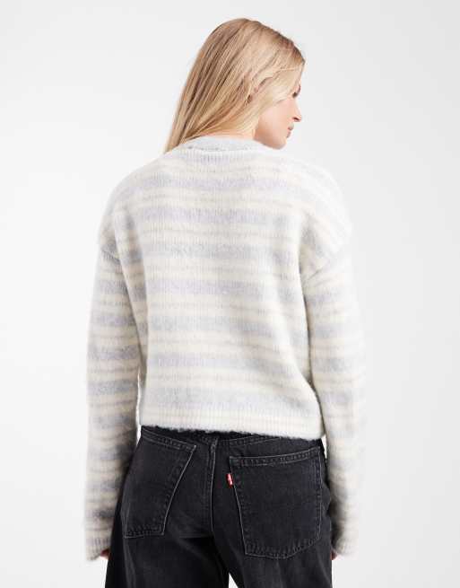 ASOS DESIGN knit sweater in gray brushed stripes | ASOS