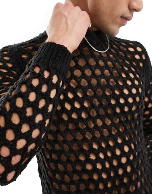 ASOS DESIGN knit sweater in open knit texture in black | ASOS