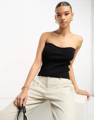ASOS DESIGN knitted bandeau top in black | ASOS