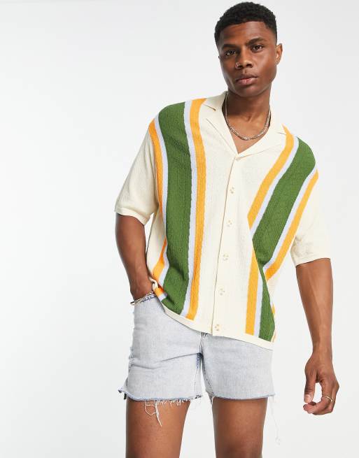 ASOS DESIGN knitted button through polo with stripe placements | ASOS