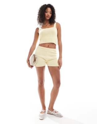 ASOS DESIGN knitted cami top and short set in lemon | ASOS