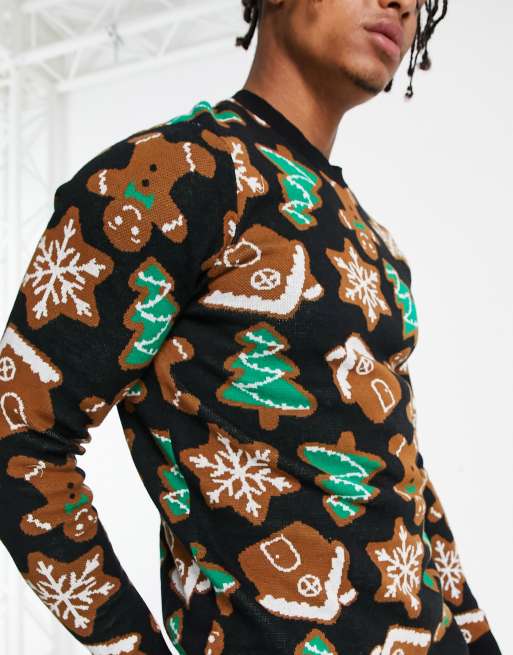 ASOS DESIGN knitted christmas sweater with gingerbread design | ASOS