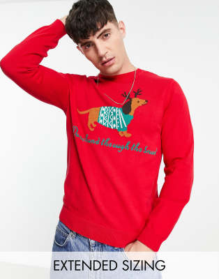 ASOS DESIGN knitted christmas sweater with sausage dog in red | ASOS