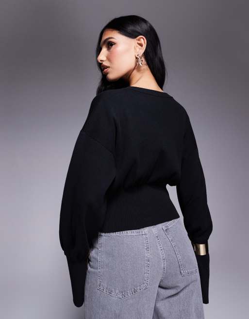 ASOS DESIGN knitted cinched cardigan in black | ASOS