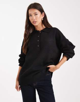 ASOS DESIGN knitted compact rugby shirt in black | ASOS