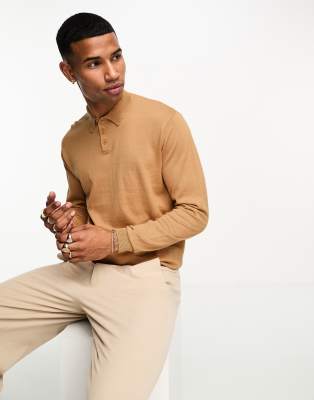 ASOS DESIGN knitted cotton essential polo in tan | ASOS