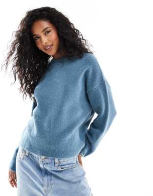ASOS DESIGN knitted crew neck boxy sweater in blue | ASOS