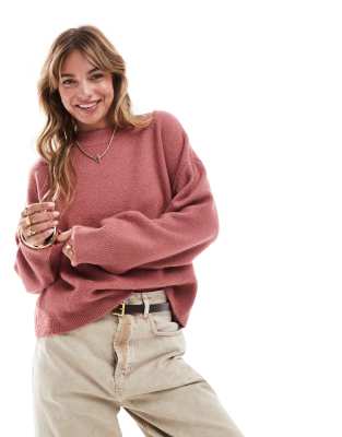 ASOS DESIGN knitted crew neck boxy sweater in pink | ASOS
