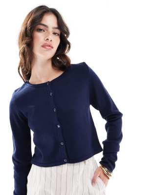 ASOS DESIGN knitted crew neck cropped cardigan in navy | ASOS