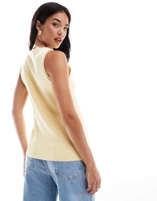 ASOS DESIGN knitted crew neck vest with front split in lemon | ASOS