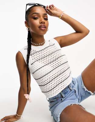 ASOS DESIGN knitted crochet tank top in stripe | ASOS