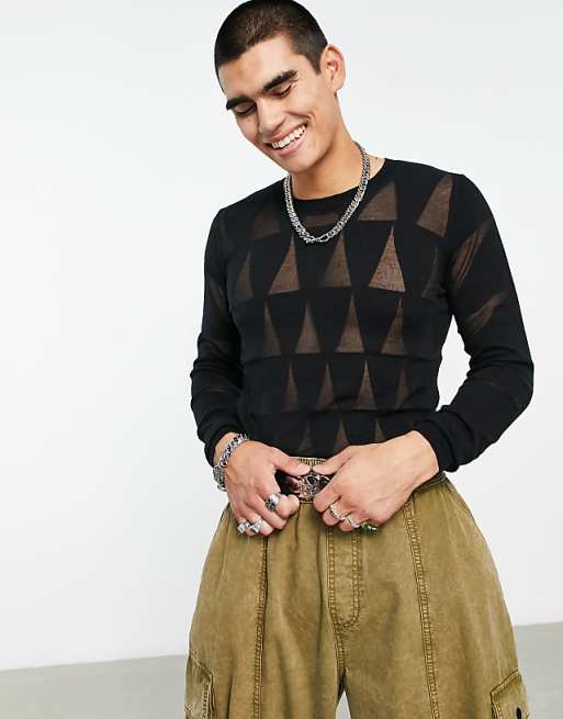 ASOS DESIGN knitted devore jumper in black | ASOS ASOS DESIGN knitted devore jumper in black | ASOS