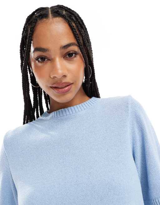 ASOS DESIGN knitted half sleeve top in light blue | ASOS
