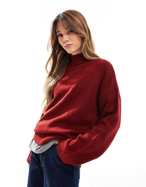 ASOS DESIGN knitted high neck jumper in burgundy | ASOS ASOS DESIGN knitted high neck jumper in burgundy | ASOS