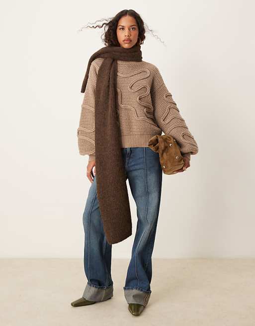 ASOS DESIGN knitted high neck jumper with abstract stitch detail in ... ASOS DESIGN knitted high neck jumper with abstract stitch detail in ...