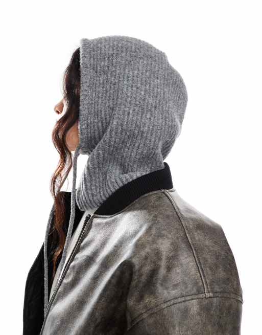 ASOS DESIGN knitted hood with wool mix in charcoal grey | ASOS