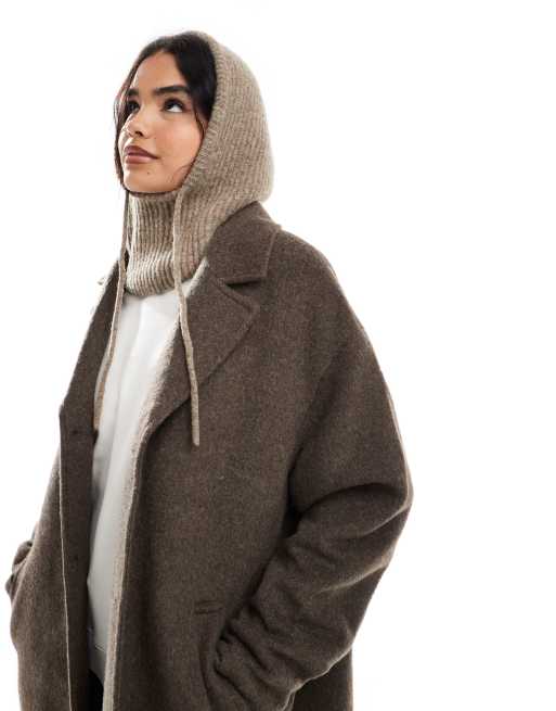 ASOS DESIGN knitted hood with wool mix in mink - BROWN | ASOS
