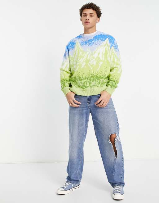 ASOS DESIGN knitted jumper with pixelated landscape pattern | ASOS