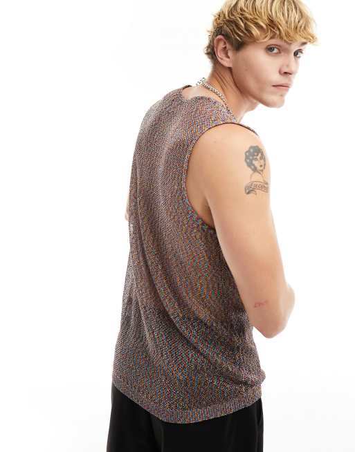 ASOS DESIGN knitted metallic mesh tank top in multi | ASOS