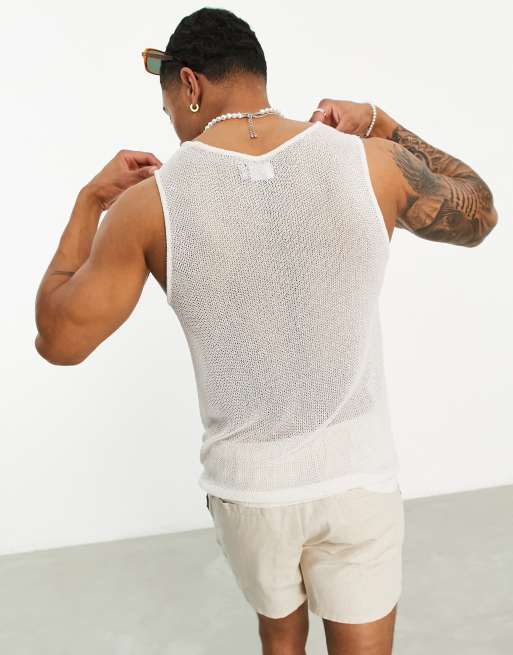 ASOS DESIGN knitted metallic mesh tank top in white | ASOS