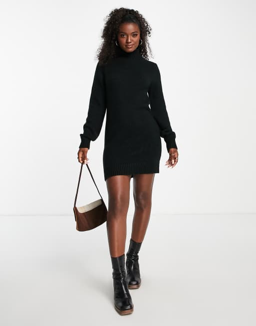 ASOS DESIGN knitted mini dress with high neck in black | ASOS