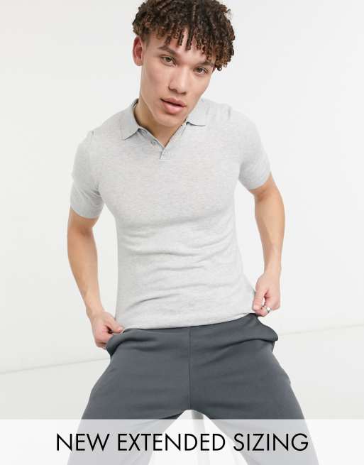 ASOS DESIGN knitted muscle fit polo neck t-shirt in grey | ASOS