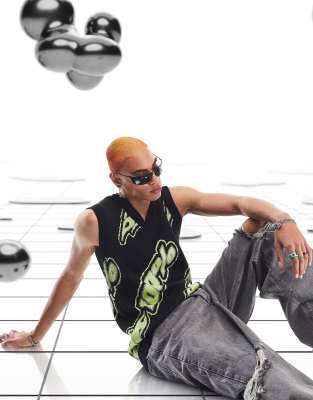 ASOS DESIGN knitted muscle fit tank with 100% flame jacquard | ASOS