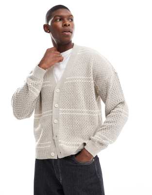 ASOS DESIGN knitted oversized boxy striped cardigan in grey and white ...